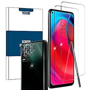 MOTO G Stylus 5G Premium Tempered Glass + Camera Lens Protectors By YEYEBF, [2 + 2 Pack] [Anti-scratch] [3D Glass] [Case-Friendly] Screen Protector