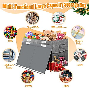 Large Toy Box, Collapsible Storage Bins with Lids, Toy Storage Organizer Toddler Bin Boxes for Kids, Boys, Girls, 25"x13"x16"Toy Chest Bin Box Baskets for Nursery, Living Room, Playroom, Bedroom, Gray