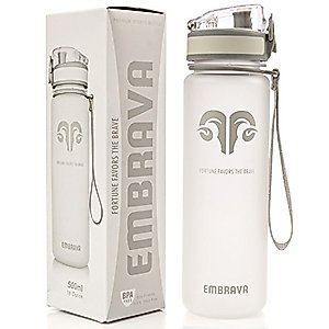 Embrava Best Sports Water Bottle - 17oz Small - Eco Friendly & BPA-Free Plastic - For Running, Gym, Yoga, Outdoors and Hiking - Fast Water Flow, Flip Top, Opens With 1-Click - Leak-proof Lid