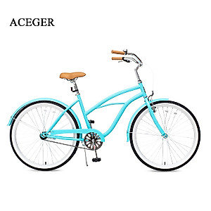 ACEGER 26 Inch Women Beach Cruiser Bike, Single Speed and 7 Speed, Adult Hybrid Bike Commuter Bicycle, Hi-Ten Steel Frame with Adjustable Handlebar and Saddle, Multiple Colors