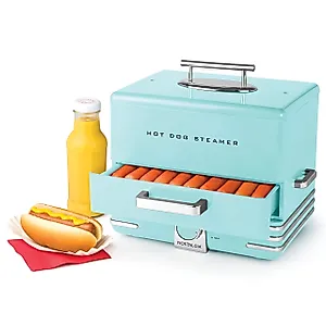 Nostalgia Extra Large Retro Classic Style Steamer Warmer, 20 Hot Dog and 6 Bun Capacity, Steam Bratwursts, Sausages, Vegetables, Fish, Dumplings, Aqua