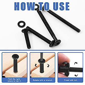 Glarks 107Pcs M6x30/50/70mm Black Hex Socket Cap Screws Bolts & M6 Threaded Inserts T-Nuts Assortment Kit with Flat Washers and Hex Wrench for Wood Furniture Fasteners