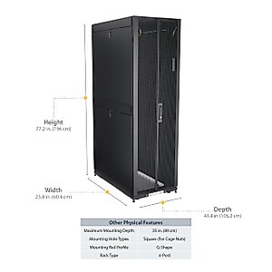 StarTech.com 4-Post 42U Server Rack Cabinet, 19" Data Rack Cabinet for IT Equipment Mount, Full Size Network Cabinet Storage