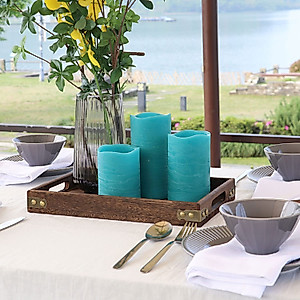 Rhytsing Turquoise Battery Operated Flameless Led Candles with Timer Function for Summer and Weddings, Warm White Light, Real Wax Finish, 6 Batteries Included - Set of 3