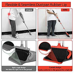 AISHUJIE Broom with Dustpan Combo Set - 52'' Long Handle Broom and Dustpan Set with Self-Cleaning Teeth & Standing Dust Pan and Broom for Home Office Kitchen Lobby Floor Use