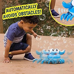 Maxx Bubbles Dancing Crab Bubble Machine - Moving Bubble Blower for Kids | Lights Up and Plays Music | 4oz Bottle of Bubble Solution - Sunny Days Entertainment,Blue