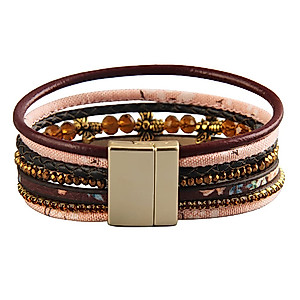 GelConnie Leather Wrap Bracelet Women's Leather Cuff Bracelets Honey Bee Multi Strand Boho Bracelet for Women