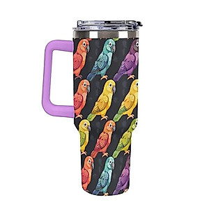 Conures Colorful Parrot 40 Oz Tumbler Insulated Stainless Steel Water Bottle Travel Mug Car Cup with Handle And Straw