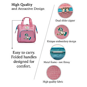 HappyVk- Baby Doll Diaper Bag with Doll Changing Pad and Doll Accessories Set - Handbag for Girls - Unicorn Embroidery