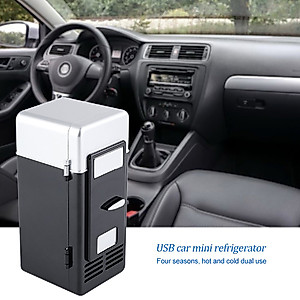 Oumij Mini USB Fridge - LED USB Refrigerator - Portable Compact Refrigerator - Drinks Beverage Cans,Refrigerator and Heater - For Home,Office, Car(Black)