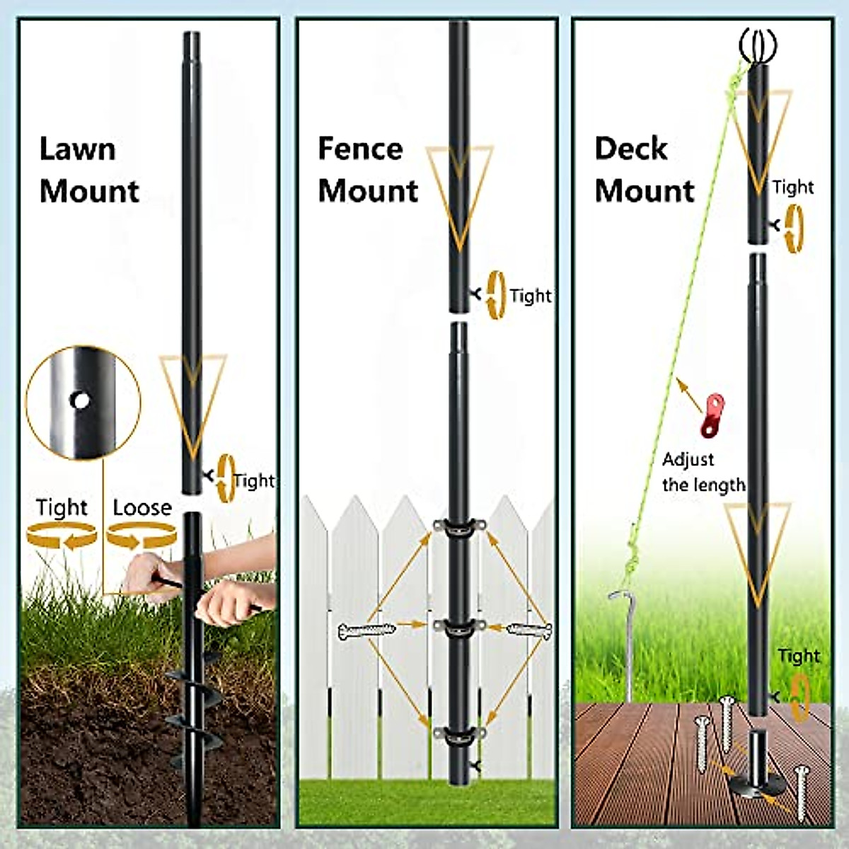 OGoeesy String Light Poles 9.3FT Poles for Outdoor String Lights Spiral Anchor Patio Lighting Stand, 28Φ Metal Posts for String Light, Light Poles for Yard Wedding Parties Home Decor (2 Set)