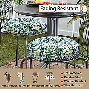Indoor/Outdoor Seat Cushions All Weather Patio Chair Pads with Ties, Comfortable Round Bistro Chair Cushions for Home Office and Garden Furniture Decoration 15"x15"x4", 2 Pack, Floral Blue Green