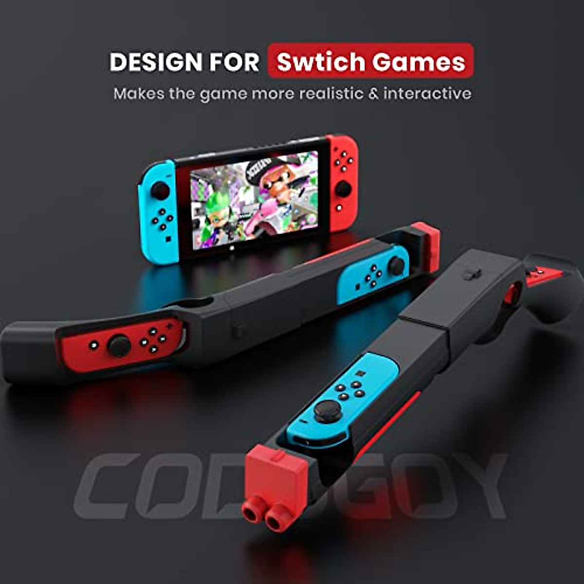 CODOGOY Shooting Game Gun Controller Compatible with Switch/Switch OLED Joy-Con, Hand Grip Motion Controller for Nintendo Switch Shooter Hunting Games (Black+Red)