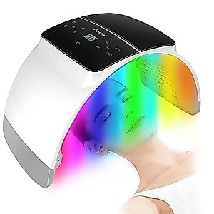 Holsn LED Face Mask Light Therapy - 7 Color Photon LED Light Therapy for Face Body Neck, Professional Red Light Therapy Mask Facial Light Therapy Device Home Solon Spa, Time Preset & Cycle Mode