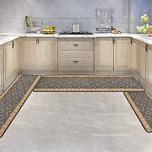 OctBird Washable Kitchen Rugs Set of 3, Non-Slip Kitchen Runner Rugs, Kitchen Runner Carpet Mats, Non-Skid Standing Floor Mat for Hallway, Laundry, Bathroom, in Front of Sink,20x32in+20x47in+20x59in