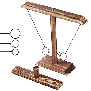 Tabletop Hooks Game, Ring Toss Game for Kids Adults, Handheld Board Games with Shot Ladder Bundle,Outdoor Indoor Handmade Wooden Hook and Ring Shot Games for Adults Party