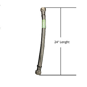 EZ-Fluid 24-Inch Braided Flexible Stainless Steel Water Heater Connector For Female Iron Water Pipes Fitting, 3/4-Inch FIP x 3/4-Inch FIP
