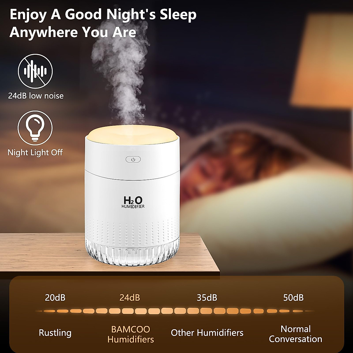 Mini Humidifiers for Bedroom 350ml Small Plants Humidifier Indoor Portable Travel Desk Cool Mist Humidifier, Auto Shut-Off 2 Mist Modes Humidificador for Bedroom Plants Travel Office Desk Car White