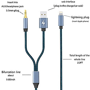 GobbaGoods Lightning to 3.5mm Aux Cord Audio Jack 2 in 1 Charging Audio Cable Works with Car Stereo Speaker Headphone Car Charger to 3.5mm Stereo Aux Cable Compatible with 13 Pro/12/11/X/8/7 3.3FT