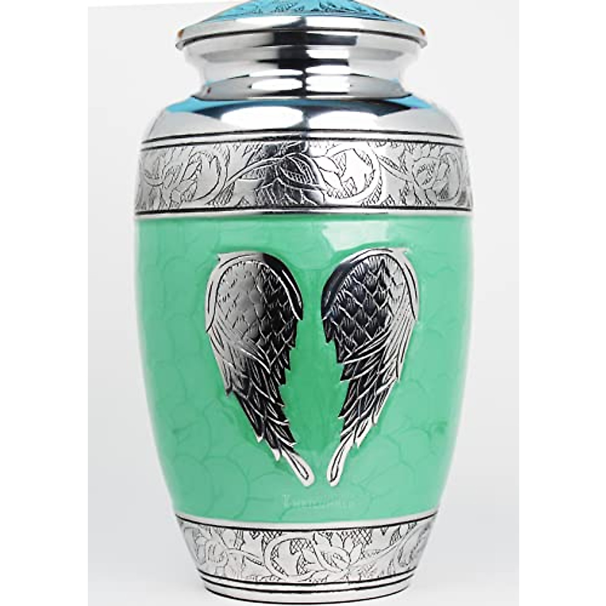 Wood Carving International Angel Wings Urns for Ashes - Decorative Human Adult- Burial cremated remains Funeral Urn Cremation Adult Male & Female with Velvet Bag (Green), Large