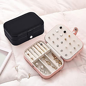 SYCARON Jewelry Box Organizer, Jewelry Organizer Travel PU Leather Portable Jewelry Storage Box for Women and Girls Jewelry Box Earring Rings Necklace Bracelets Accessories, Double Layer, Black
