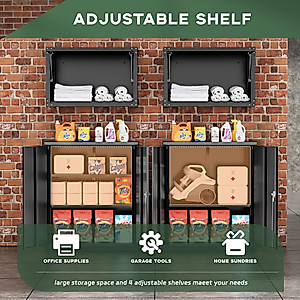 Greenvelly Metal Storage Cabinet with Lock,36" Metal Lockable Storage Cabinet with Doors and 2 Adjustable Shelves, Black Steel Locking Counter Cabinet for Office,Garage, Home, School