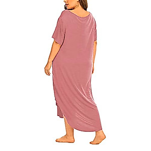 Womens Plus Size Nightgowns Sleepwear Short Sleeve Sleep Dress Maxi Night Gowns with Pockets 4X Pink