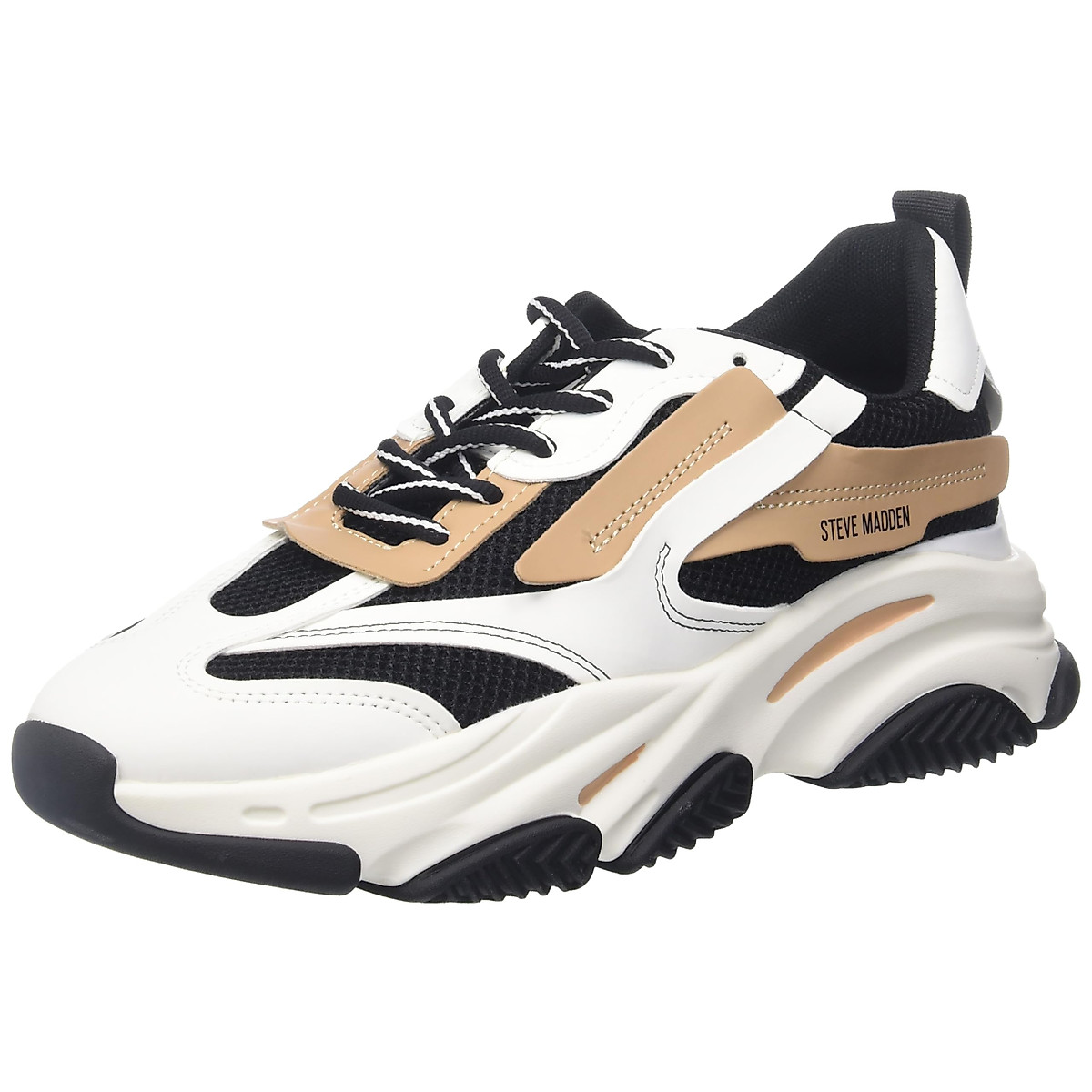Steve Madden Women's Possession Sneaker, Black/Tan, 8