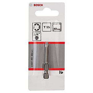 Bosch 2607001634 Extra Hard Screwdriver Bit, T15, 49mm Length, Blue