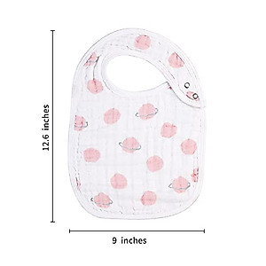 Snap Muslin Bibs for Girls, 3-Pack Baby Bibs for Infants, Newborns and Toddlers, 100% Cotton Muslin Absorbent & Soft Layers, Adjustable Snaps,"Girlish Romance"