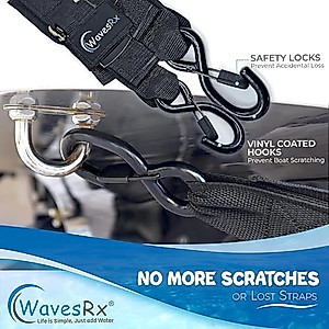 WavesRx Jet Ski & PWC Trailer Transom Straps (2PK) | 24" Marine Tie Downs Adjustable Safety Straps | Outperforms Ratcheting and Retractable Straps | JetSki Accessories for Safe & Secure Transportation