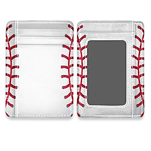 Nincrane Linomo Thin Leather Card Holder and Money Clip Baseball Print Sport Ball Wallet RFID Blocking for Men & Women