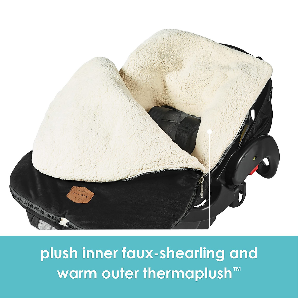 JJ Cole Bundle Me Winter Baby Car Seat Cover and Bunting Bag - Original - Sherpa Lined Weather Resistant Baby Carrier and Stroller Cover - Stroller Accessories and Winter Baby Essentials - Black