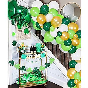 St. Patrick’s Theme Balloon Garland Decorations for Lucky Irish Party, Shamrock Garland Balloon Arch Kit Green and Gold