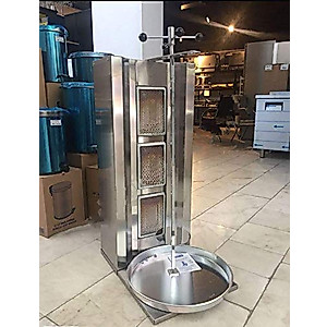 Professional Commercial Industrial Countertop 3 Burner Propane Gas Meat Capacity 35 kg / 77 lbs. Rotating Spinning Vertical Broiler Shawarma Gyro Doner Grill Kebab Tacos Al Pastor Machine