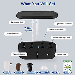 Hydroponics Growing System,8 Pods Herb Garden with 64 LEDs Full-Spectrum Plant Grow Light, Hydroponic Herb Garden with 3.5L Water Tank, 17.78'' Height Adjustable Gardening System, Black
