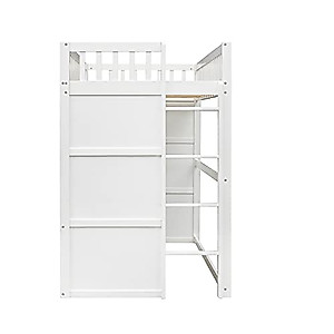 Harper & Bright Designs House Loft Bed Twin Kids Playhouse Bed, Solid Wood Loft Bed Frame with Window and Ladder, for Girls Boys (Twin Size, White)