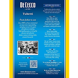 De Cecco Pasta, Tubetti No.62, Made in Italy, High in Proteing & Iron, Bronze Die, 16 Ounce (Pack of 5)