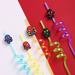 24 Spiderman Party Favors Reusable Spidey Drinking Straws 8 Designs Great for Spiderman Birthday Party Supplies with 2 Cleaning Brushes
