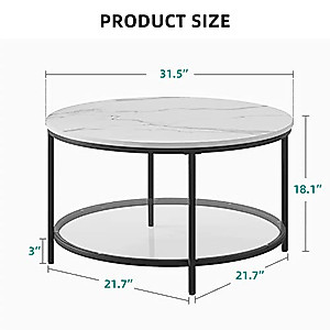 YITAHOME Round Coffee Table Glass Coffee Table for Living Room,2-Tier Marble Coffee Table with Storage Clear Coffee Table,Simple Modern Wood Center Table,Black