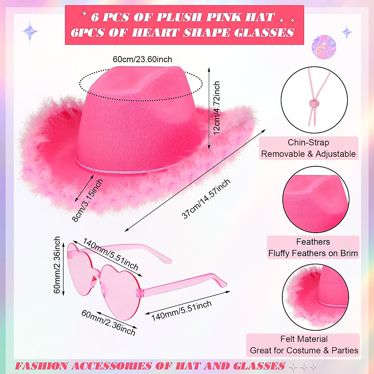 Panitay 14 Pcs Bridal Cowgirl Party Set Bachelorette Feather Cowgirl Cowboy Hat Heart Shaped Sunglasses Fringes Hat Bride Cowboy Hat for Women Wedding Bachelorette Birthday Costume Party Last Disco