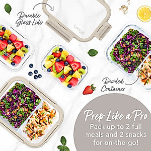 Bentgo® Glass Leak-Proof Meal Prep Set - 8-Piece Lunch & Snack 1 & 2-Compartment Glass Food Containers with Glass Lids - Reusable, BPA-Free, Microwave, Freezer, Oven & Dishwasher Safe (White Stone)