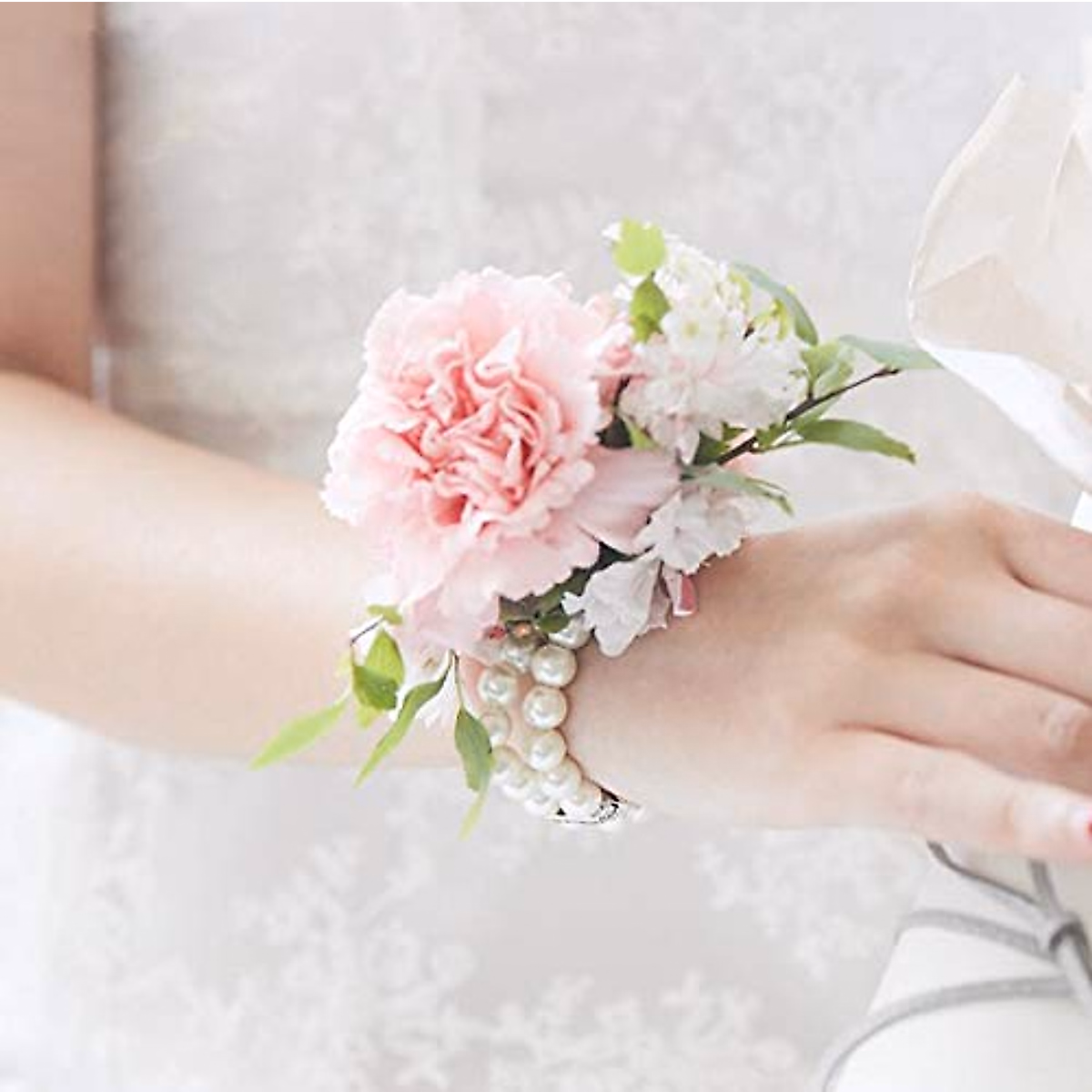 ericotry 2pcs Stretch Pearl Wrist Bands Corsages Handmade DIY Accessories for Wedding Prom Party