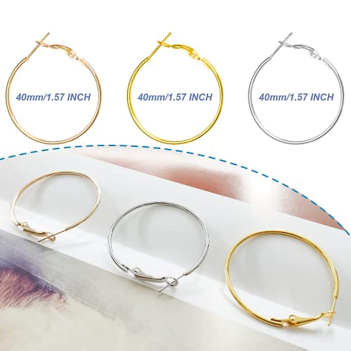 FANMAOUS 60Pcs Hoop Earring Findings Stainless Steel Earrings Beading Round Earrings Hypoallergenic Hoop Earrings Open Beading Hoop for Jewelry Making DIY Crafts Art Creation Girl (40mm)