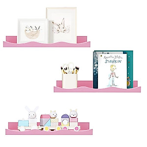 AZSKY Floating Bookshelf for Kids, Floating Shelves for Wall Cloud Picture Ledge Shelf Pink16 Inches Nursery Book Shelves Set 3, Baby Book Shelf for Kids Room, Toddler Room, Baby Room, Nursery Decor