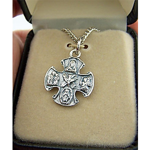 CB Silver Toned Base Four Way Dove Center Scapular Maltese Cross Medal, 3/4 Inch