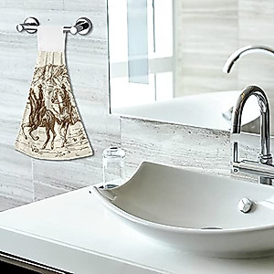 WELLDAY 2 Pcs Hanging Hand Towels Soft Absorbent Western Desert Cowboy Towel for Kitchen Bathroom