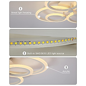 SJV Modern LED Ceiling Light: 27 Inch Flush Mount Ceiling Light Fixture 60W Memory Timer LED Dimmable Lamps with Remote for Living Dining Room Lighting Bedroom Home 3000K/ 4000K/ 6500K