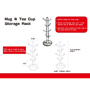FitWell Mug Holder for Counters,Holds 8 Large Mugs,Coffee Mug Tree for Countertops,Mug Holder Stand,Space Saver for Kitchen Cabinets, Portable Coffee Mug Holder (Chrome)