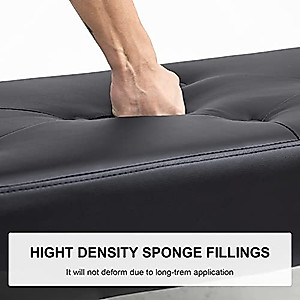 Furnimart Faux Leather Bench Ottoman, Tufted Button Bedroom Benches Footrest in Solid Metal Legs, Long and Dining Bench, Indoor Bench for Entryway Living Room Bedroom (Leather-Black)